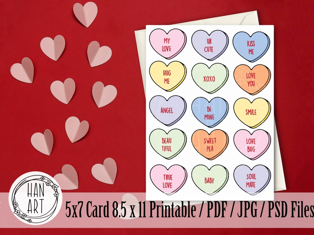 VALENTINE'S Day Conversation Heart Card | 5x 7 Card 8.5 X 11 PRINTABLE ...