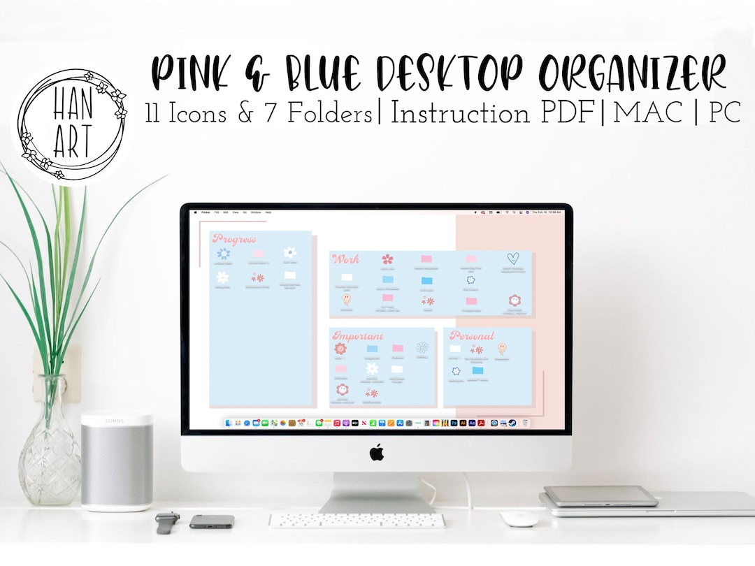 Pink and Blue Pastel DESKTOP Organizer Wallpaper | Aesthetic | Hand ...