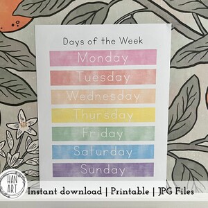 Days of the Week Printable | Watercolor PRINTABLE | Educational ...