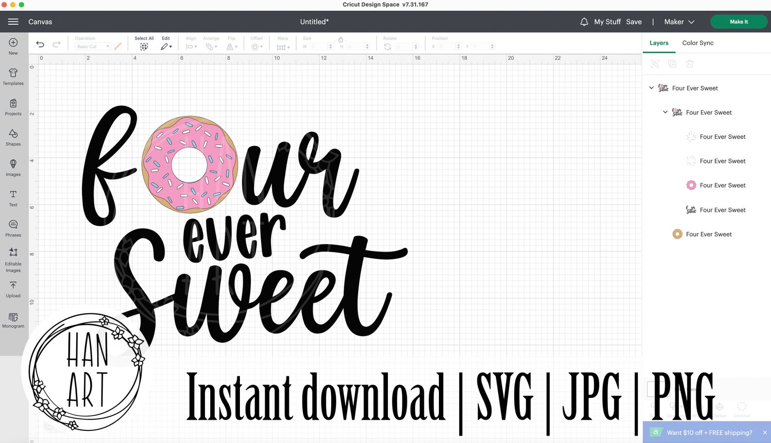 Four Ever Sweet | Fourth BIRTHDAY DOUGHNUT | Layered | SVG Png Jpg ...