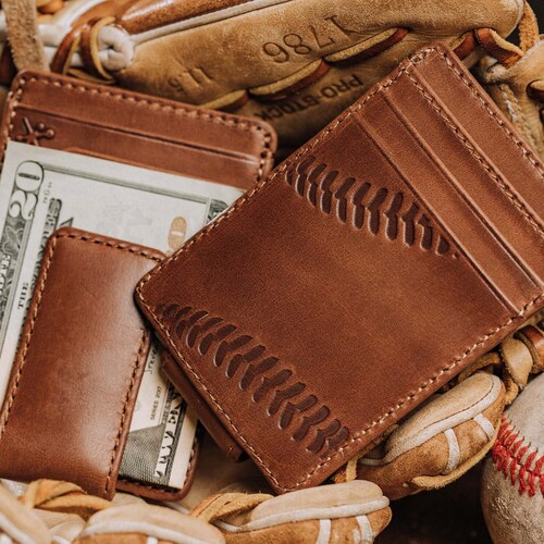 Leather Baseball Seam Front Pocket Wallet | Etsy