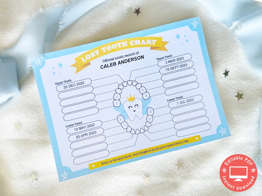 Lost Tooth Chart EDITABLE | Personalised Lost Tooth Tracker | Tooth ...