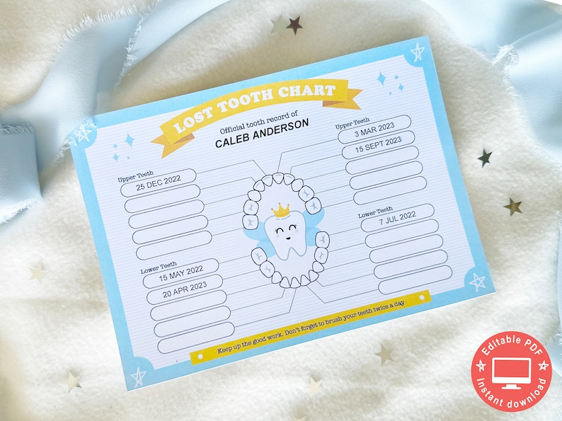 Lost Tooth Chart EDITABLE | Personalised Lost Tooth Tracker | Tooth ...