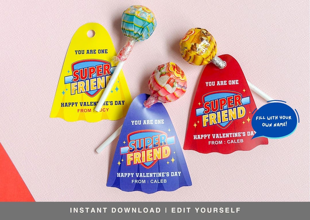 Superhero Valentine Lollipop Capes Printable | Super Friend Valentine ...