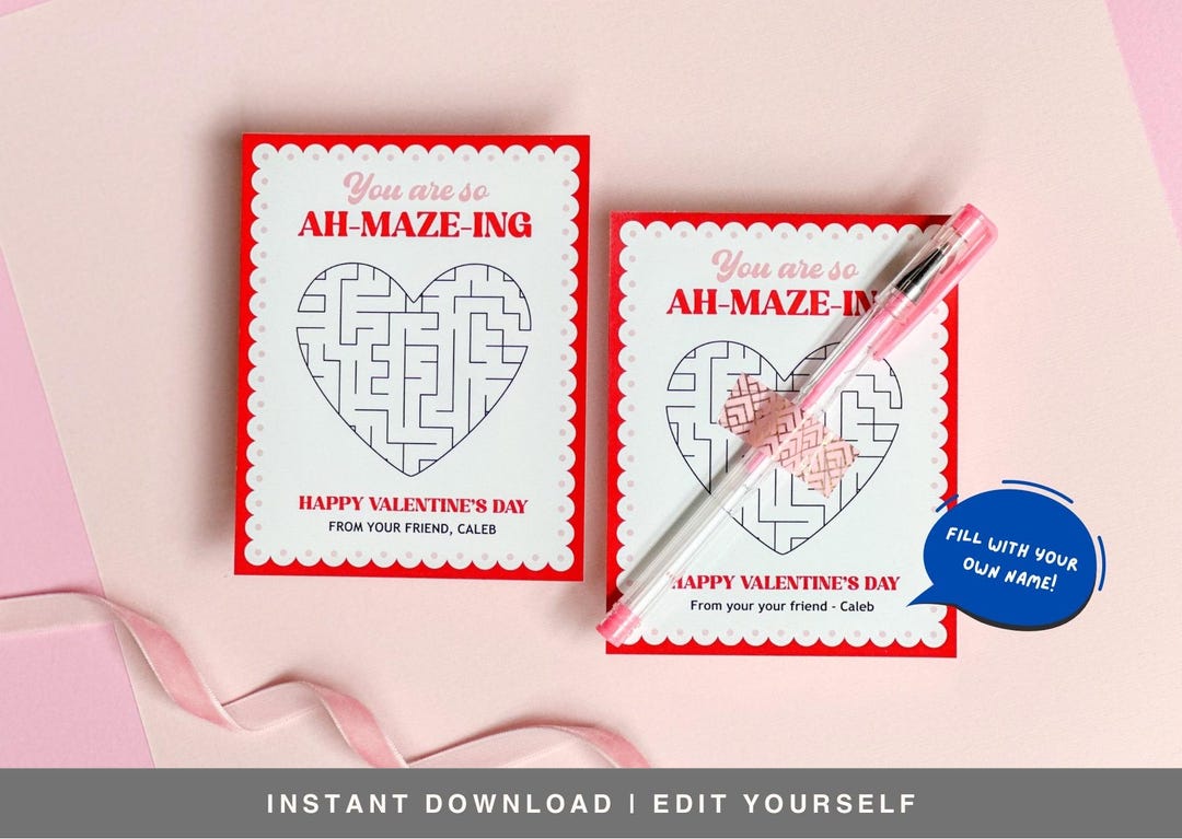 Maze Valentine Cards Instant Download | AH-MAZE-ING Valentine Cards ...