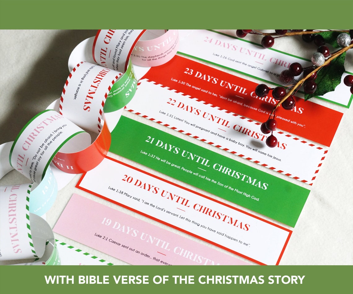 Christmas Countdown Paper Chain With Bible Verses (NIV) • Biblical ...