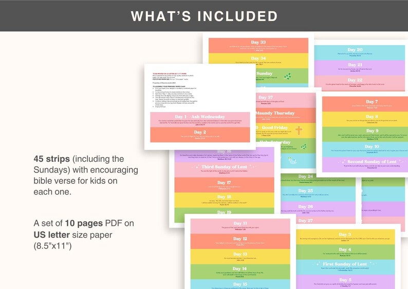 Kids Lent Countdown Paper Chain With Bible Verses • Lenten Instant ...