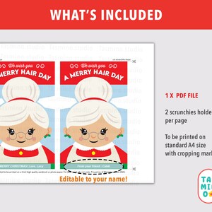 Hair Scrunchie Christmas Gift Printable, Christmas Scrunchie Holder ...