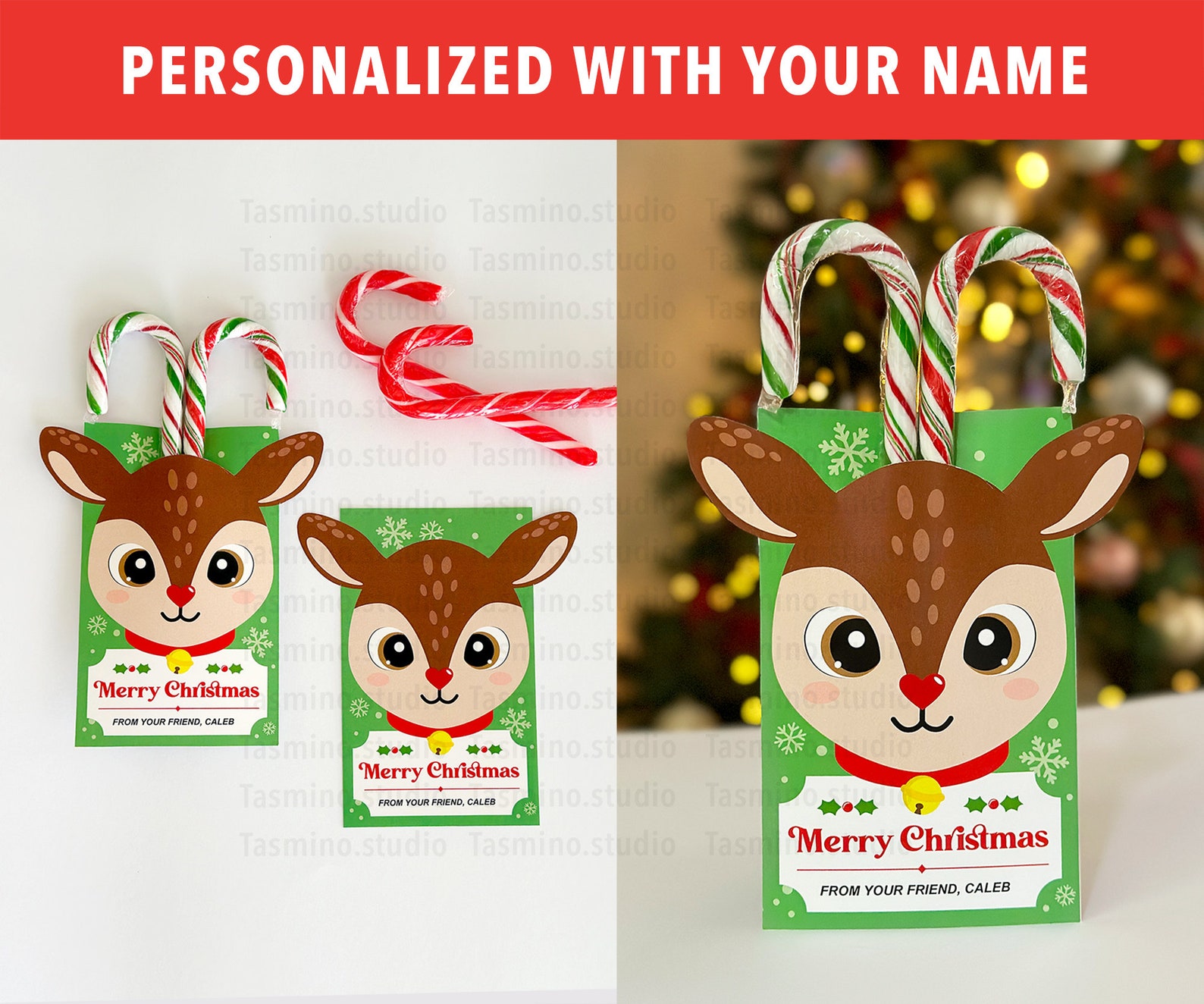 Reindeer Candycane Holder Printable | Personalised Candycane Holder ...