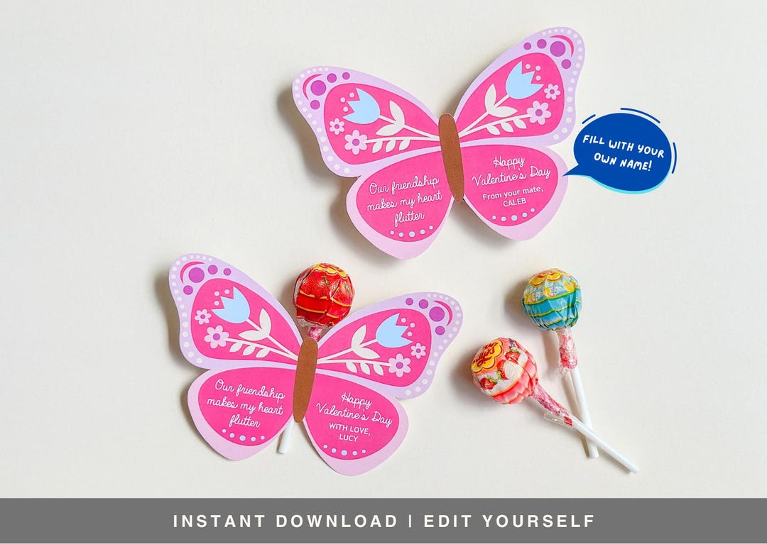 Butterfly Valentine Lollipop Wrap Digital Download | EDITABLE ...
