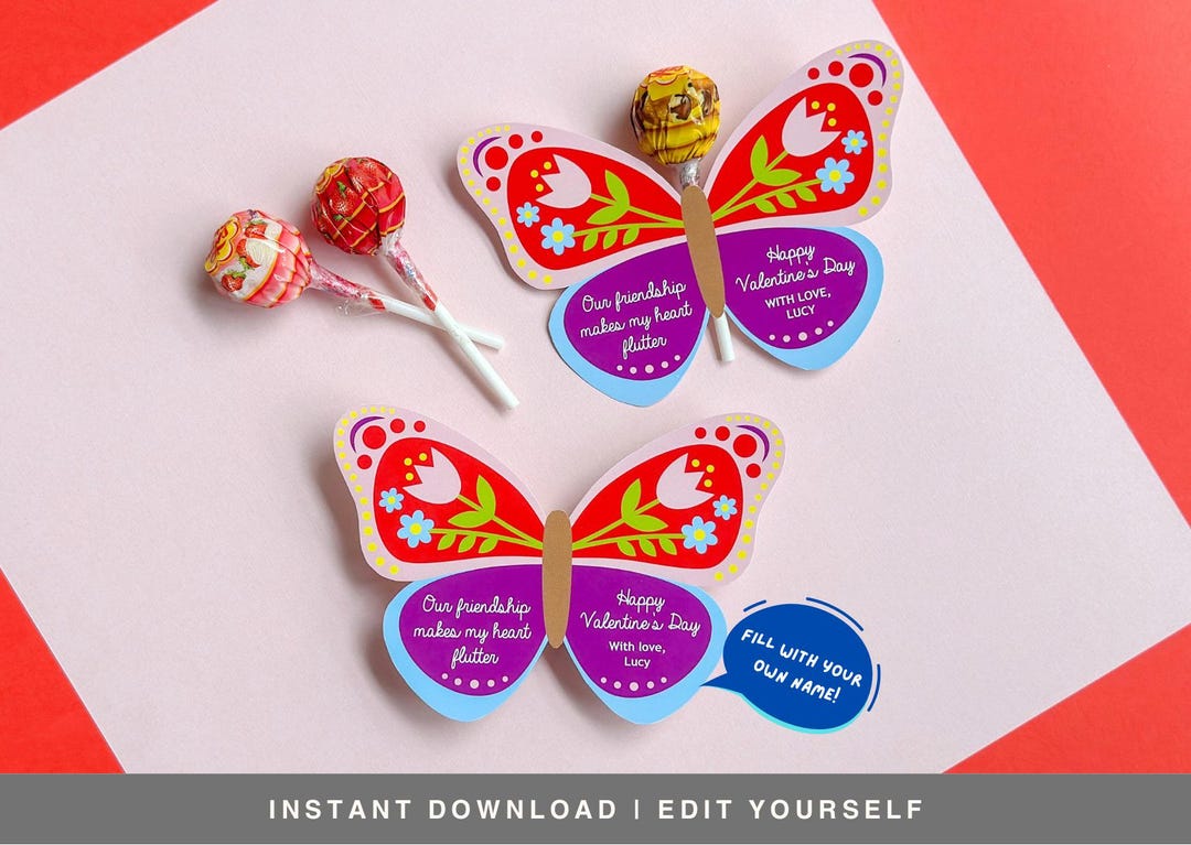 Butterfly Valentine Lollipop Wrap Digital Download | EDITABLE ...