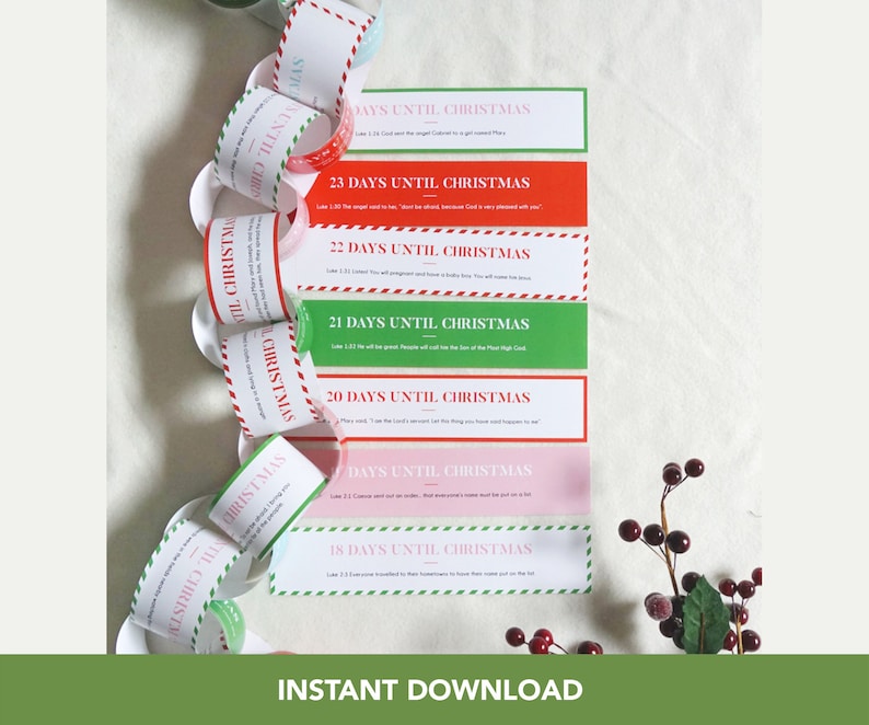 Christmas Countdown Paper Chain With Bible Verses (NIV) • Biblical ...