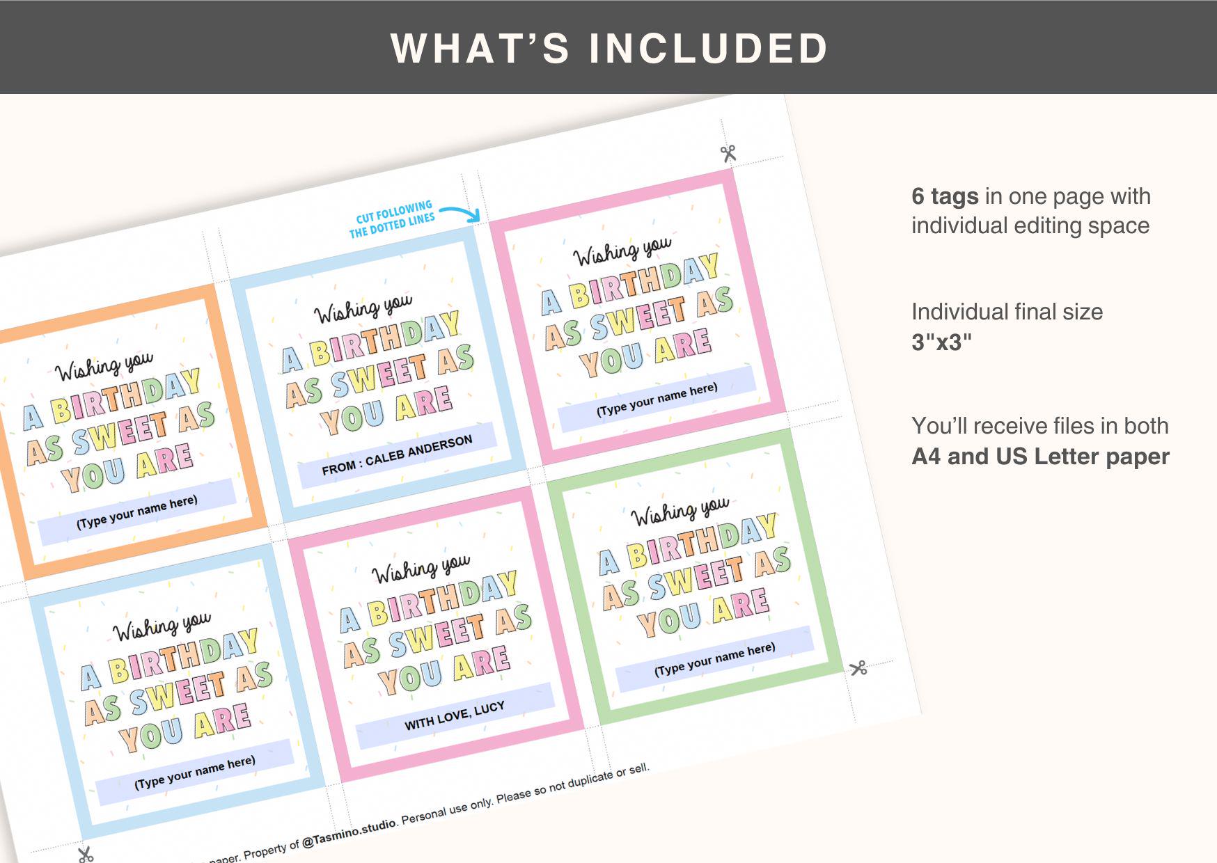 Printable Birthday Gift Tag | Sweet Birthday Tag | Editable Happy ...