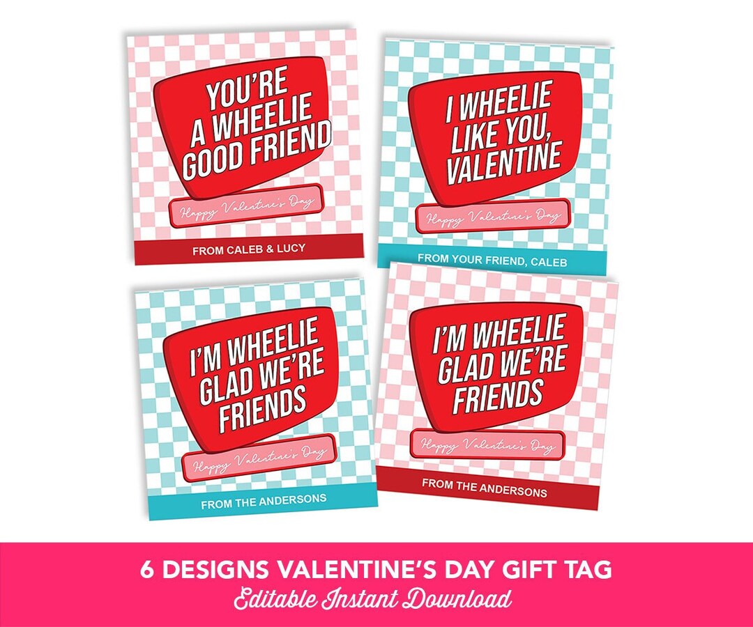 Wheelie Valentine Gift Tag School Boys Printable Valentine's Day Favor ...