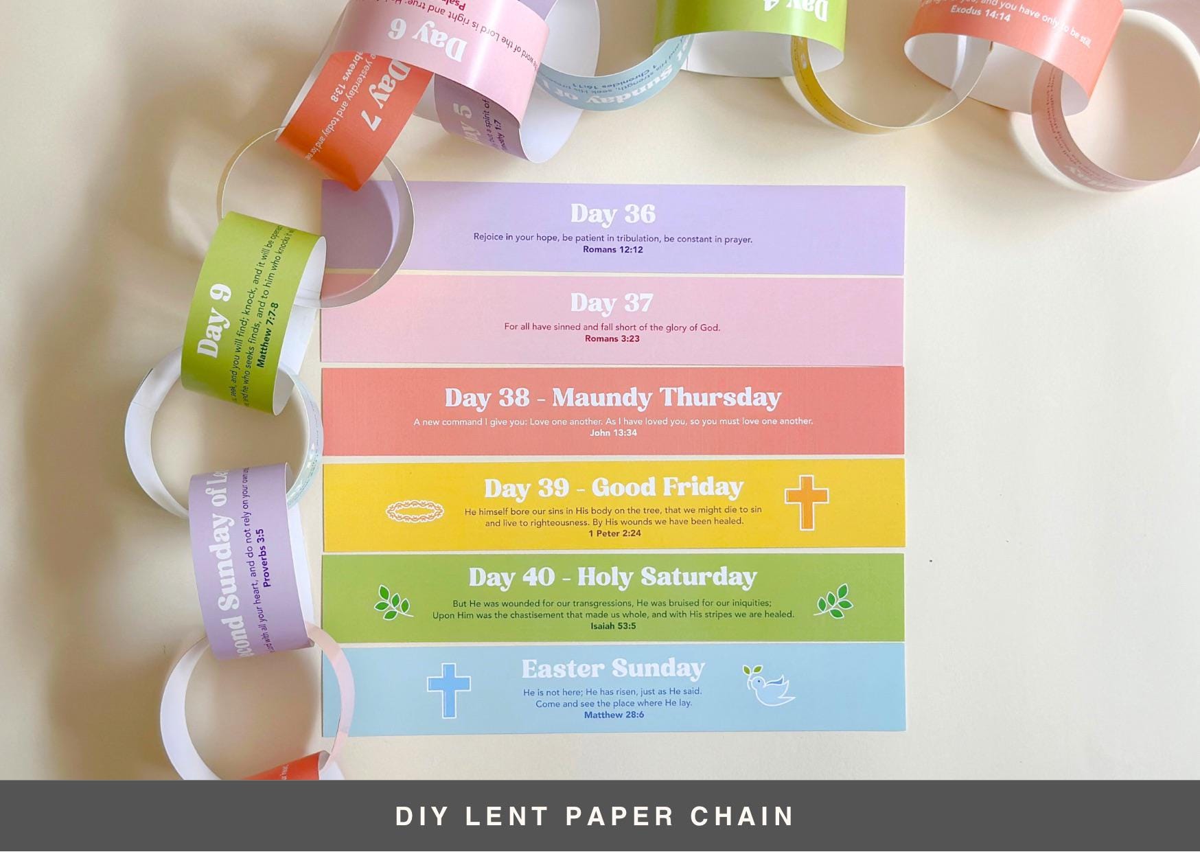 Kids Lent Countdown Paper Chain With Bible Verses • Lenten Instant ...