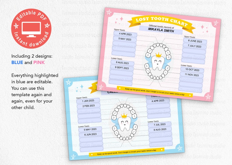 Lost Tooth Chart EDITABLE | Personalised Lost Tooth Tracker | Tooth ...