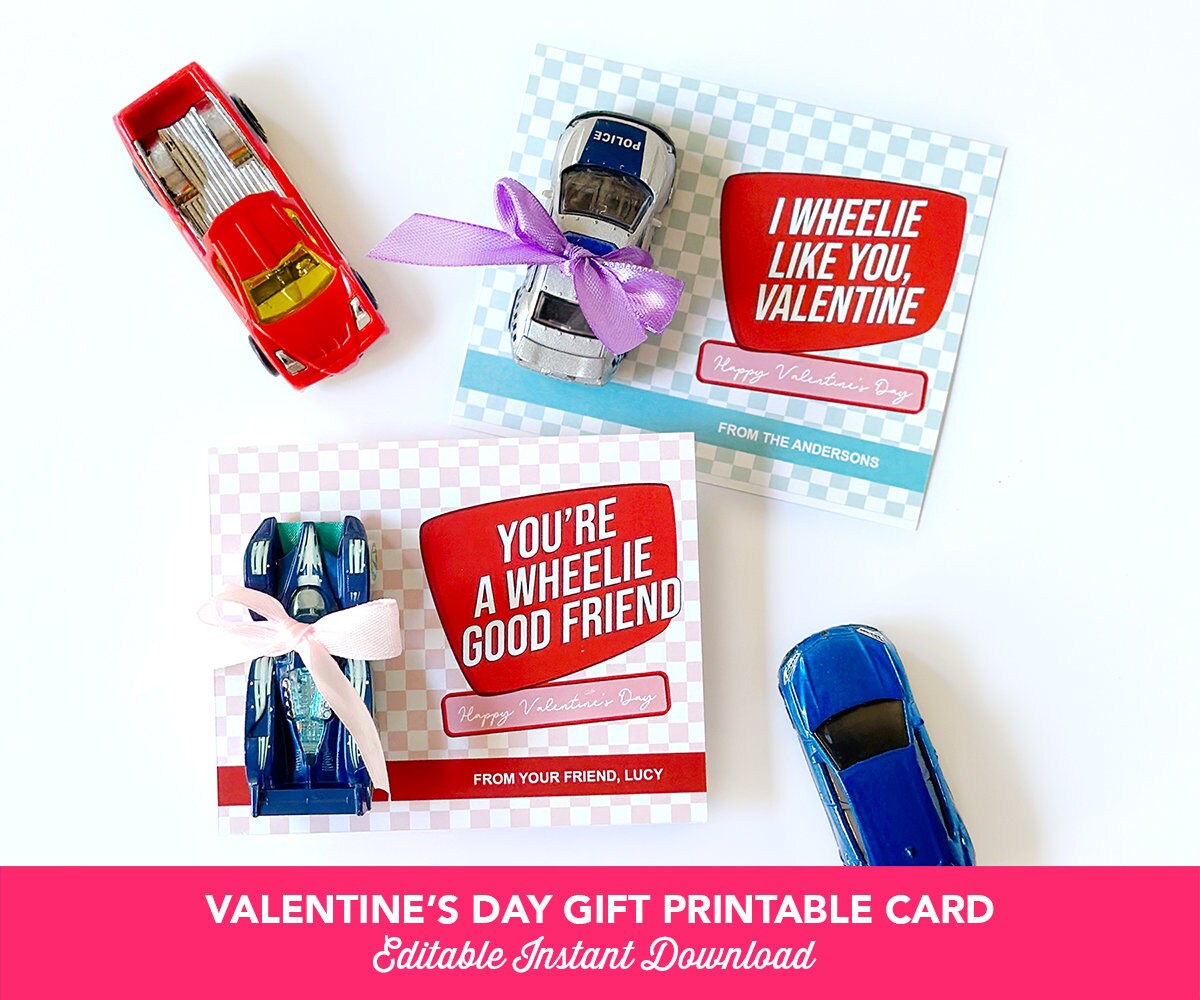 PRINTABLE Car Themed Valentine Cards 4 Designs Editable Instant ...