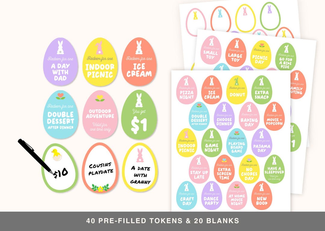 Easter Egg Coupons Printable • Easter Egg Tokens • Kids Easter Egg Hunt ...