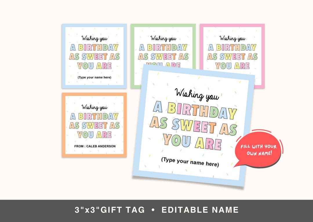 Printable Birthday Gift Tag | Sweet Birthday Tag | Editable Happy ...