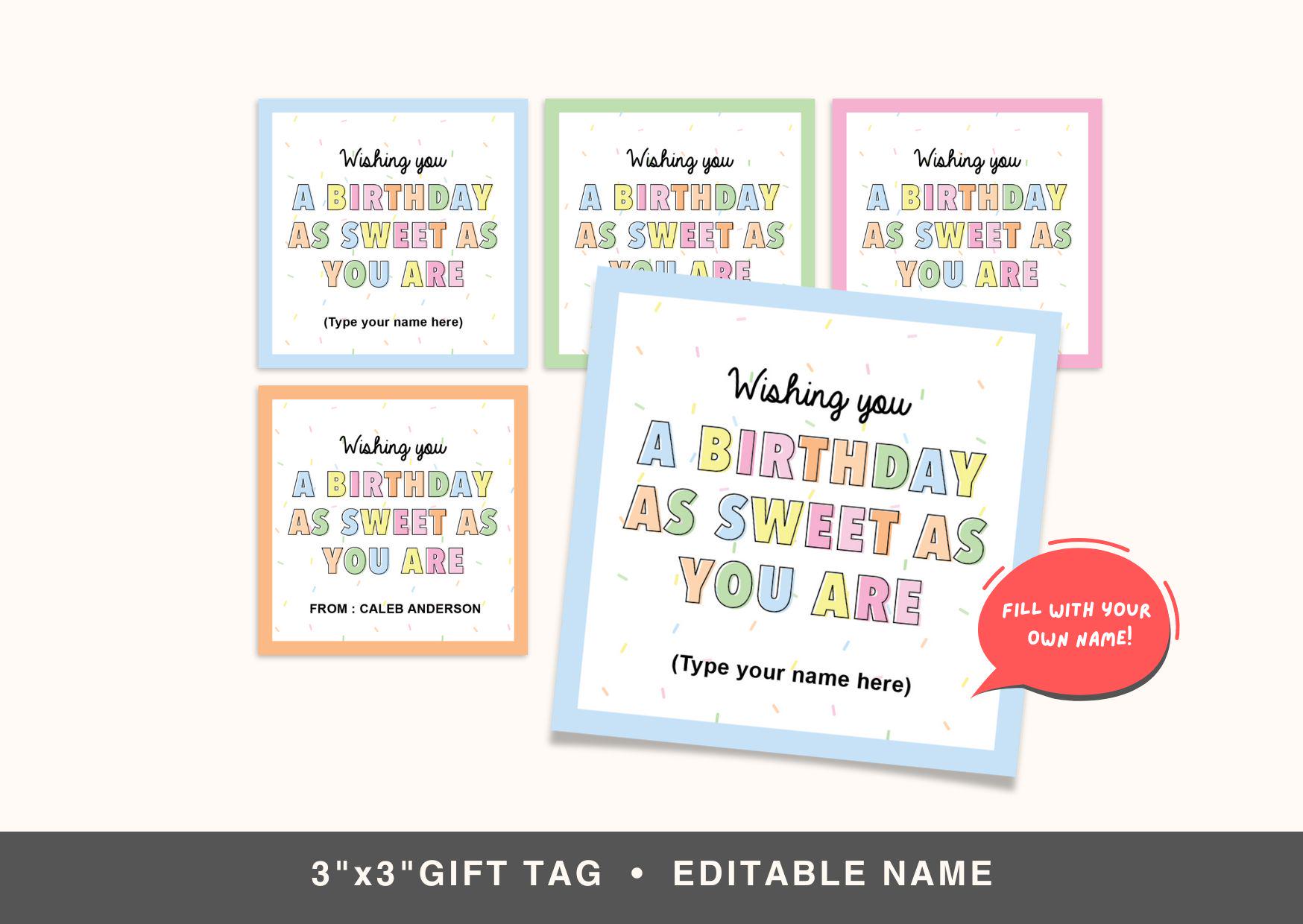Printable Birthday Gift Tag | Sweet Birthday Tag | Editable Happy ...