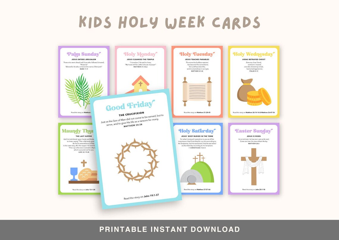 Kids Holy Week Easter Story Cards • Easter Story Printables for Kids ...
