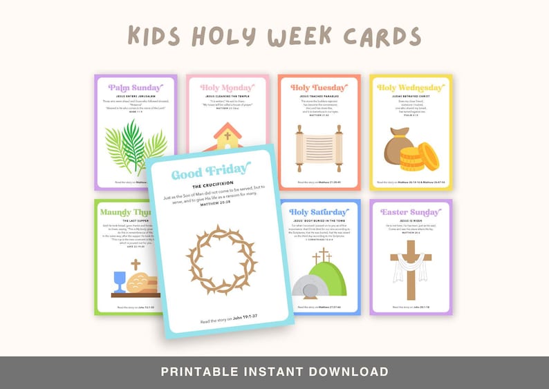 Kids Holy Week Easter Story Cards • Easter Story Printables for Kids • Biblical Easter Countdown ...