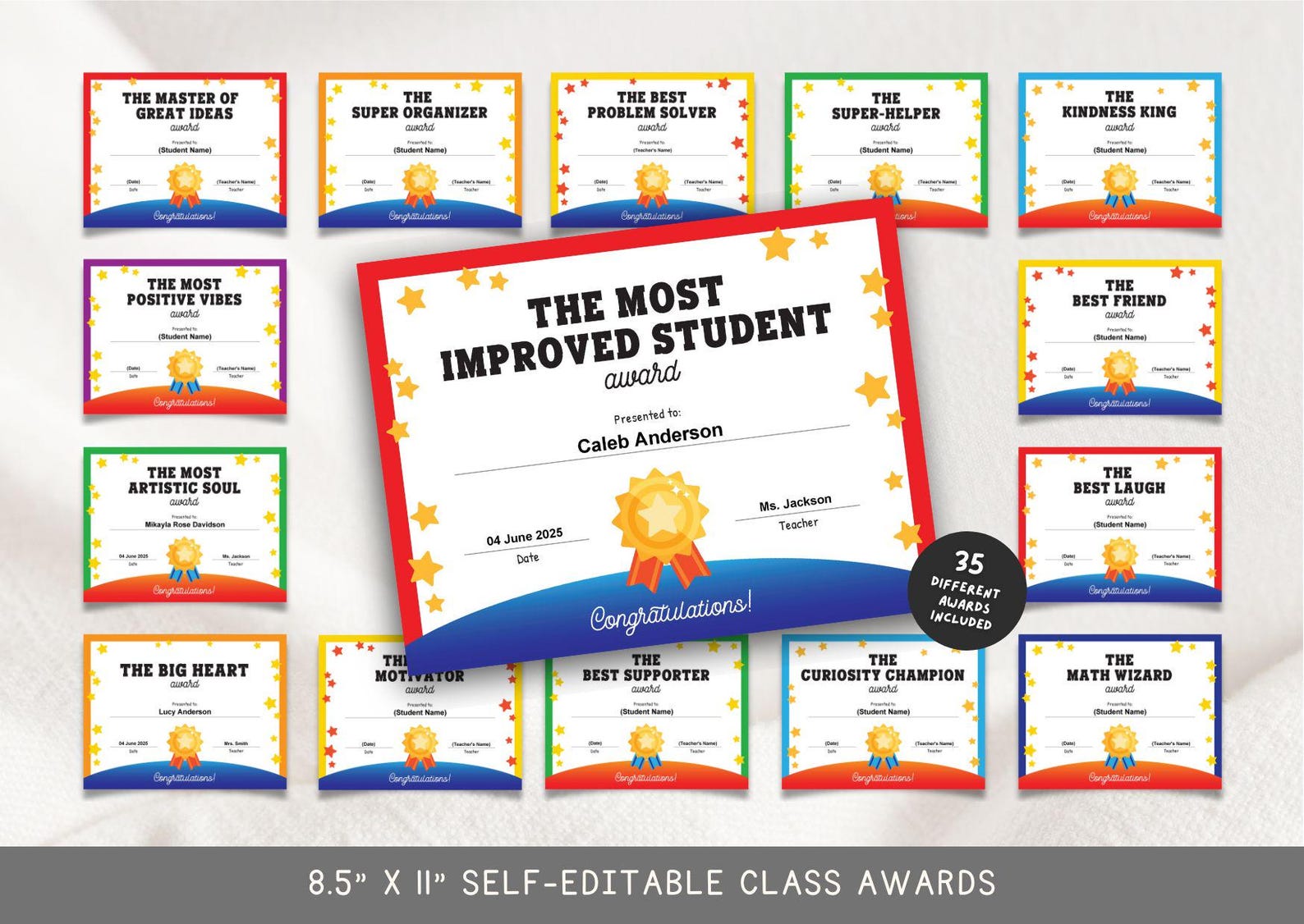 35 Student Award Certificates Printable • Self Editable Certificate ...