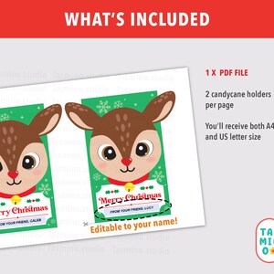 Reindeer Candycane Holder Printable | Personalised Candycane Holder ...