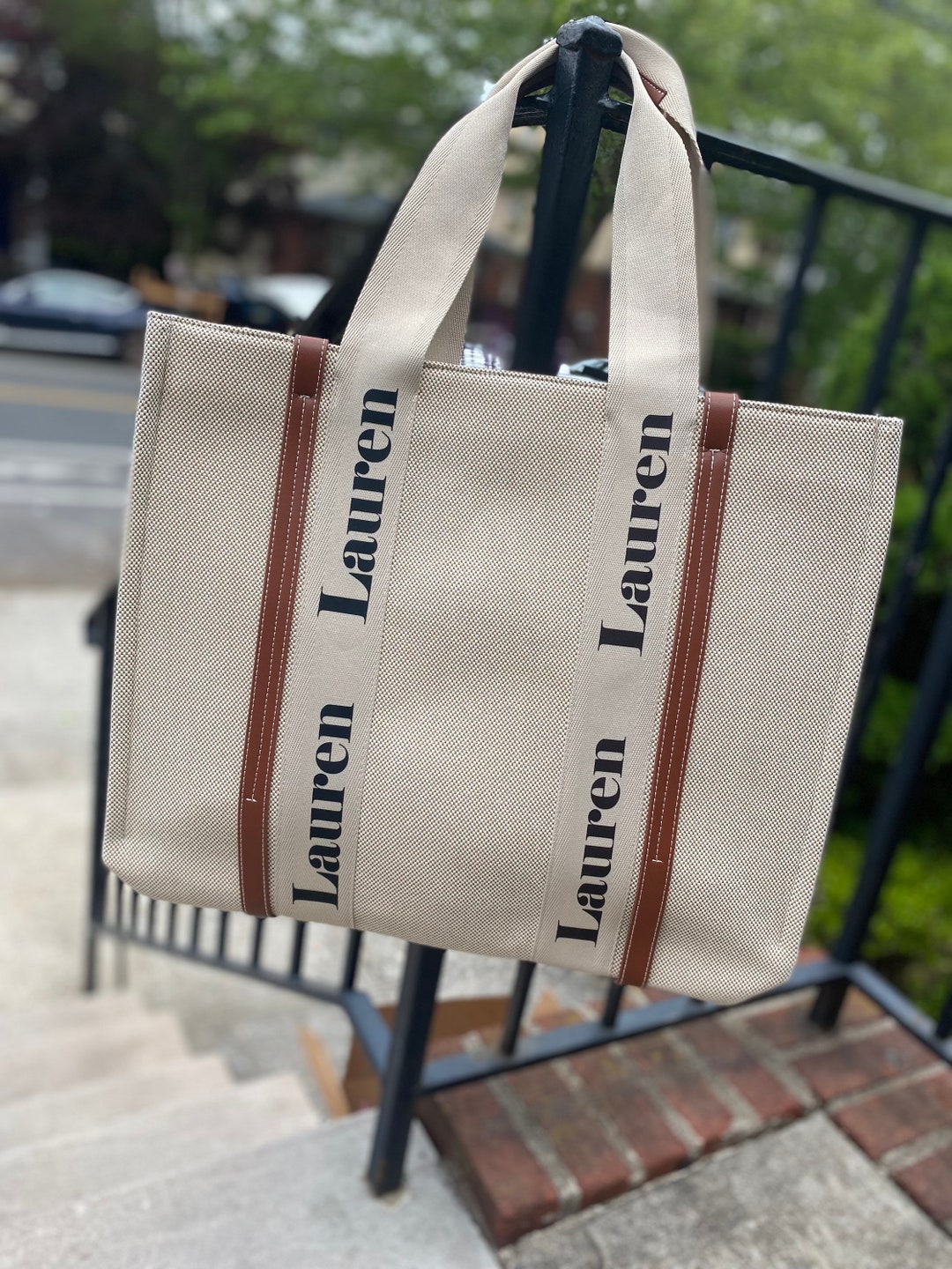 Custom Tote Monogram Vacation Canvas Bridal Honeymoon Handbags Shoulder ...