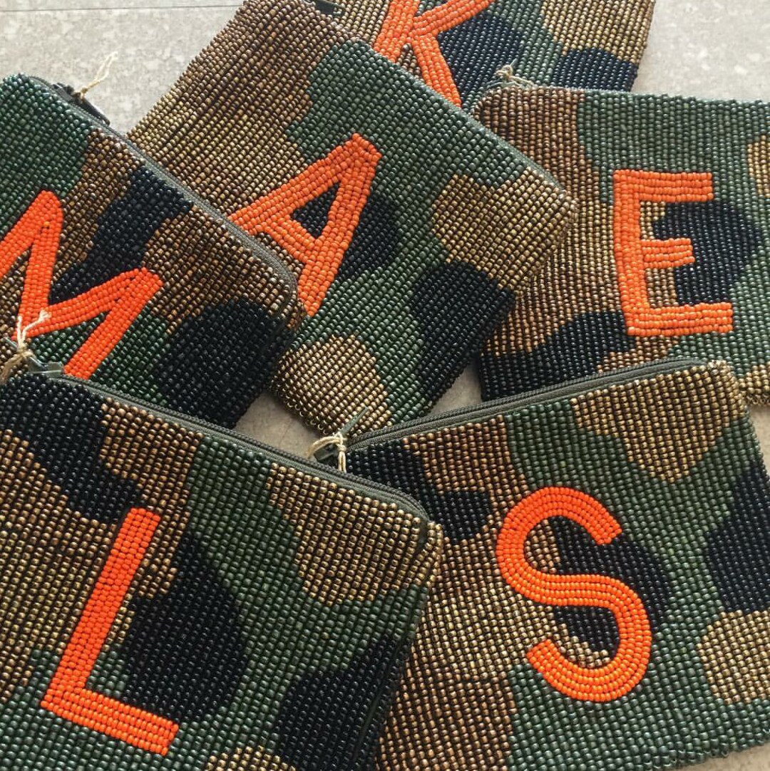 Beaded Letter Customized Camouflage Pouch Bag , Money Bag, Change Purse ...