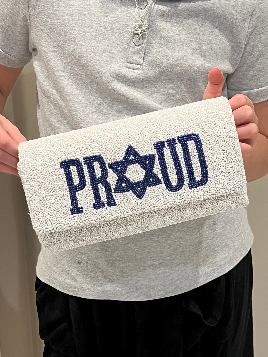 Custom Beaded Israel Proud Jew, Flag Clutch,jewish Star, Am Yisrael ...