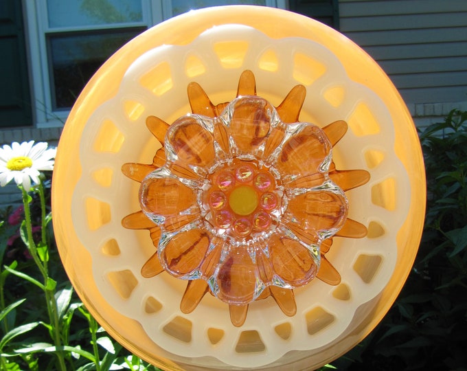Plate Flowers, Yard Art, Glass Garden Flower, Upcycled Glass, Sunflower ...