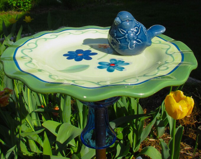 Garden Art Bird Feeder, Plate Birdfeeder, Upcycled, Garden Art ...