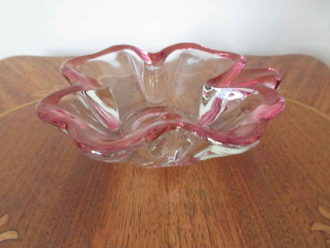 Glass Clover Shaped Candy Dish Rimmed in Cranberry, St Patick's Day ...