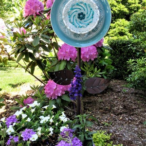 Glass Garden Art Garden Gift Plate Flowers Yard Art - Etsy
