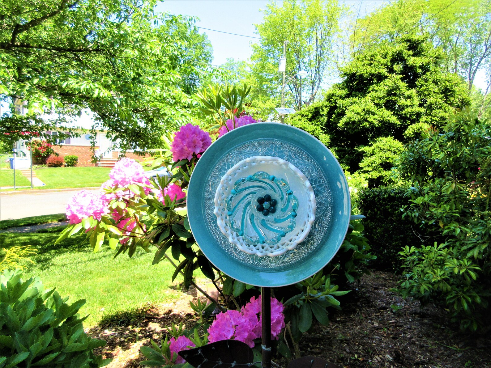 Glass Garden Art Garden Gift Plate Flowers Yard Art - Etsy