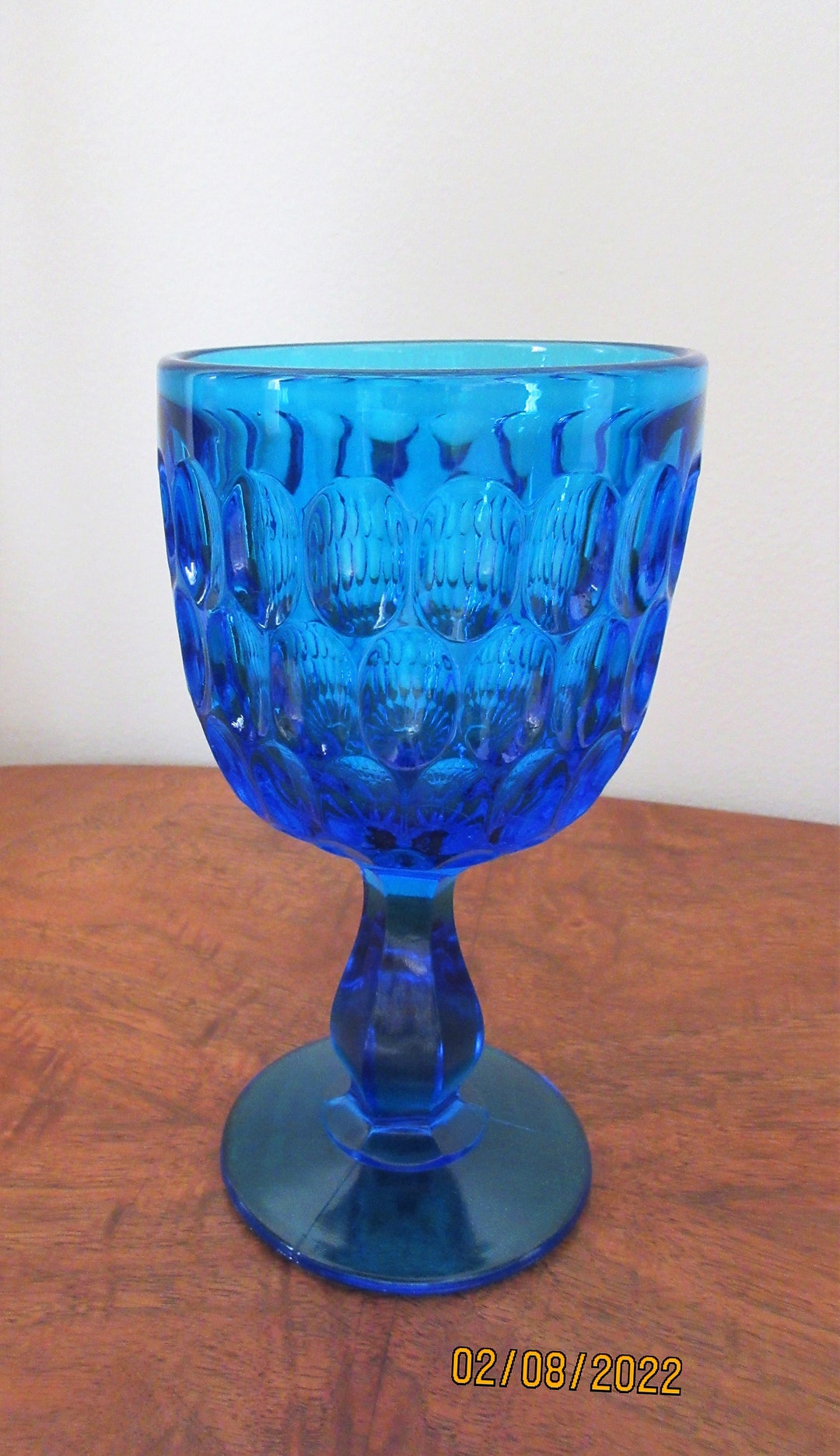 Fenton Glass Thumbprint Pattern Water or Wine Goblet Azure Blue 9-ounce ...