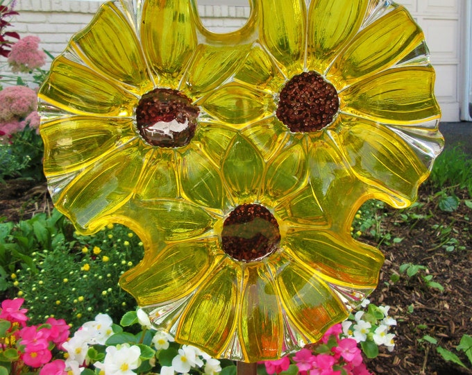 Sunflowers Garden Art Glass Flower-yard - Etsy