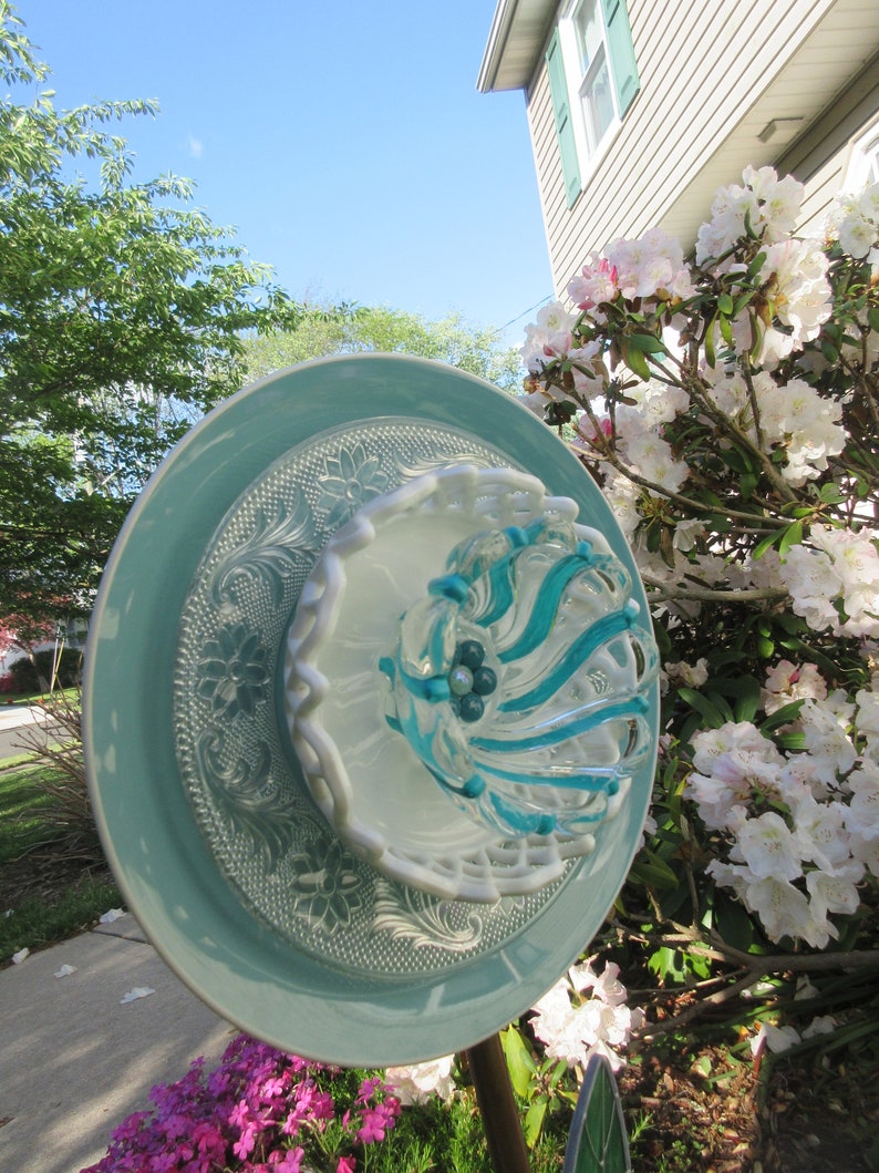 Glass Garden Art Garden Gift Plate Flowers Yard Art - Etsy