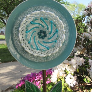 Glass Garden Art Garden Gift Plate Flowers Yard Art - Etsy