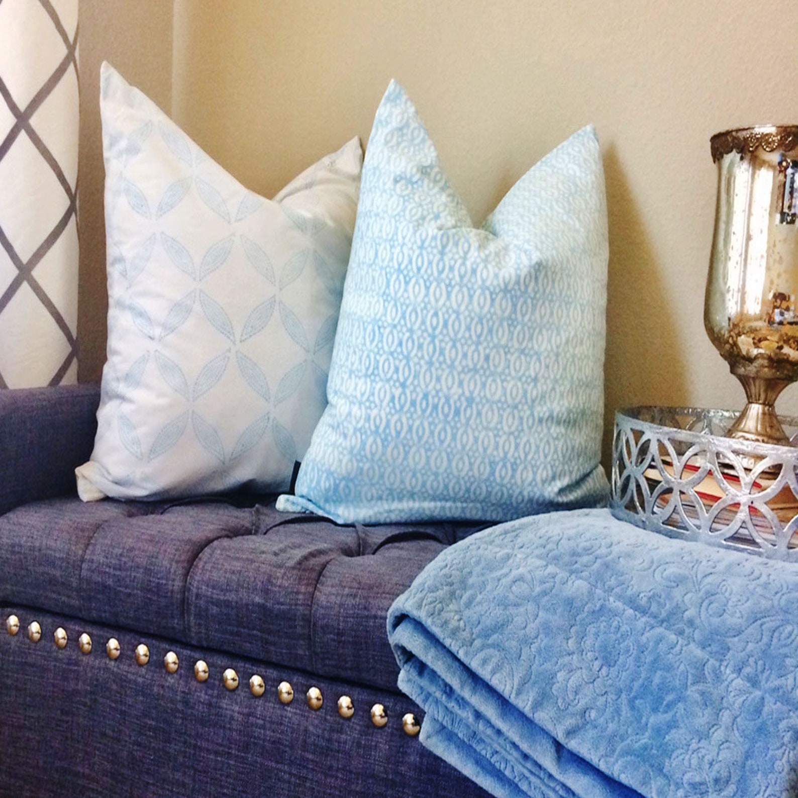 26x26 Euro Cover Blue Blue Euro Sham Cushion Covers | Etsy