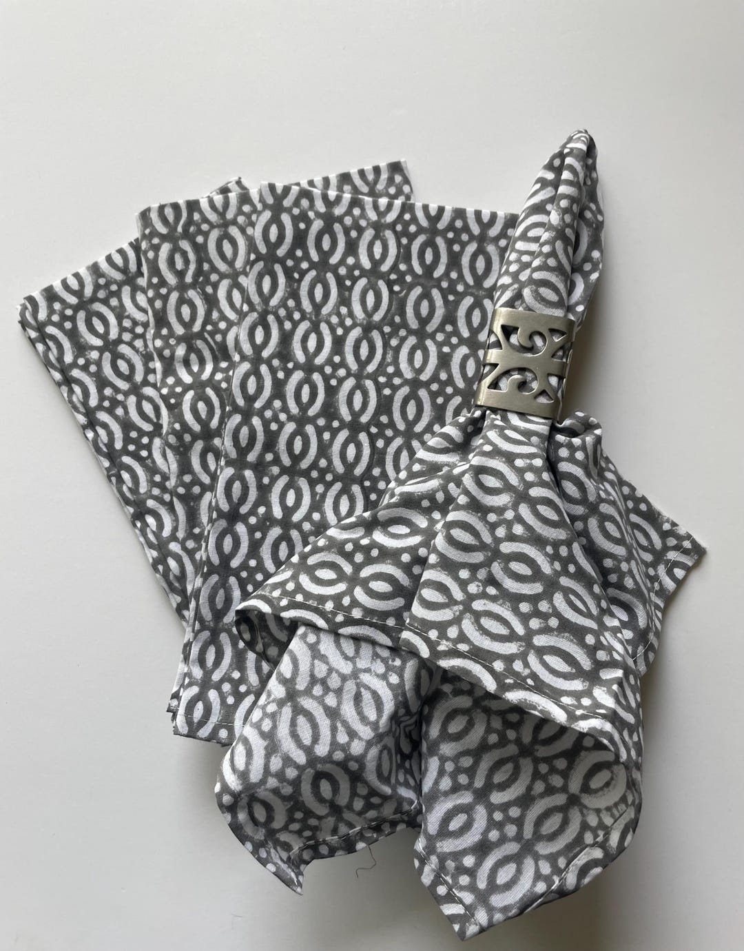 Grey Dinner Napkins / Reusable Napkins/ Handblock Printed/ Cloth ...