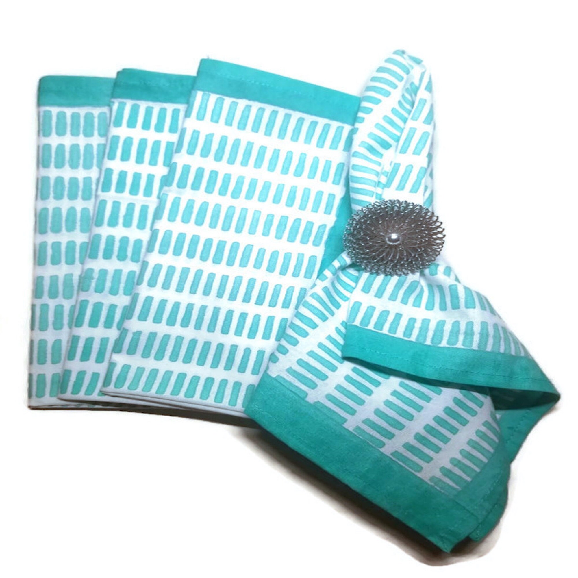 Green Turquoise Dinner Napkins/ Summer Napkins/ Block Printed Napkin ...