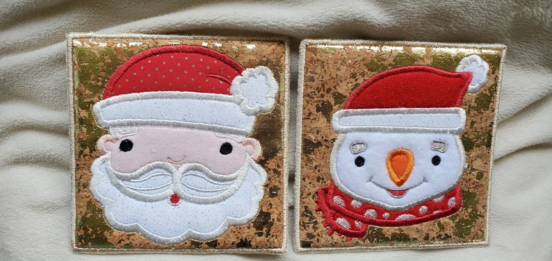 Christmas Embroidered Coaster on Cork - Etsy