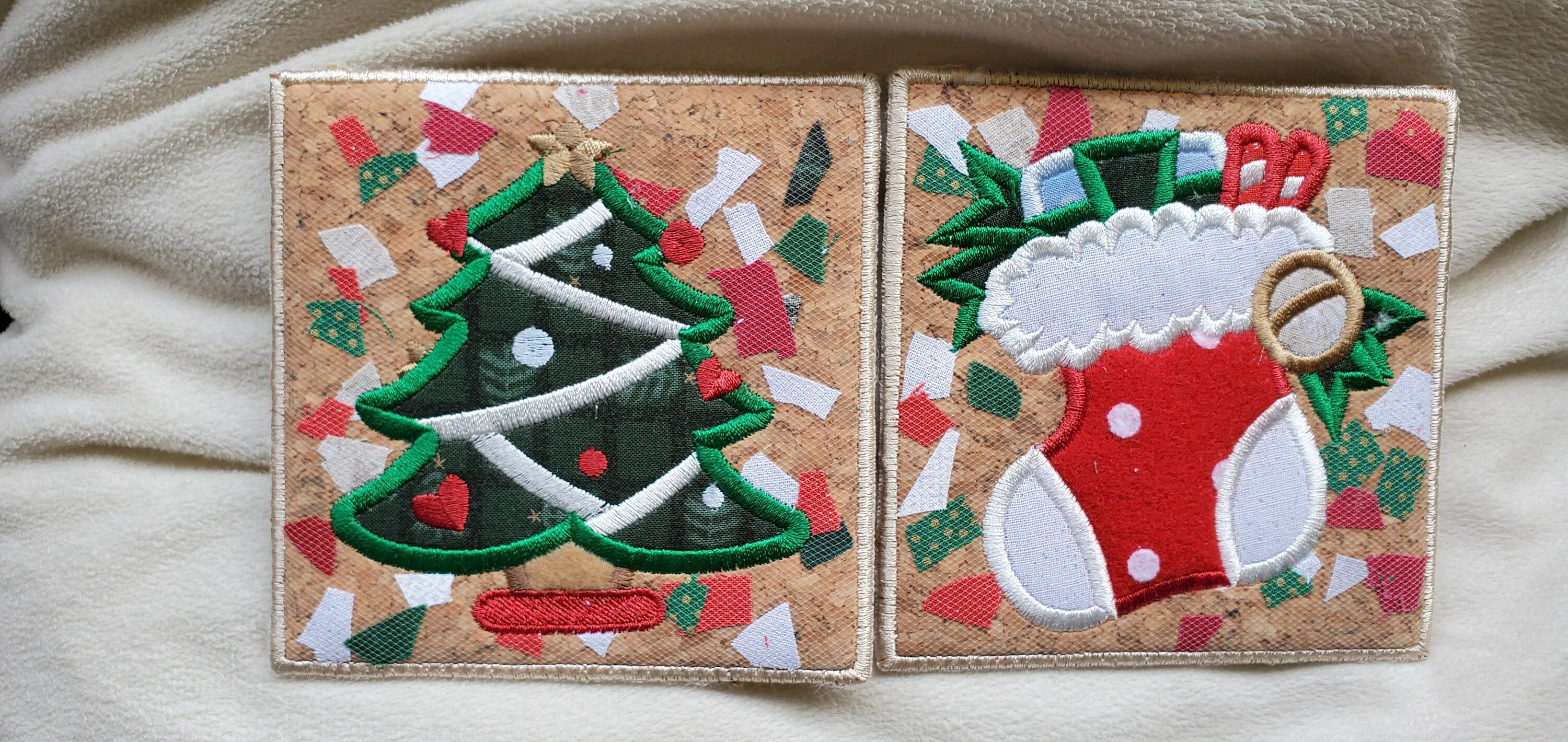 Christmas Embroidered Coaster on Cork - Etsy.de