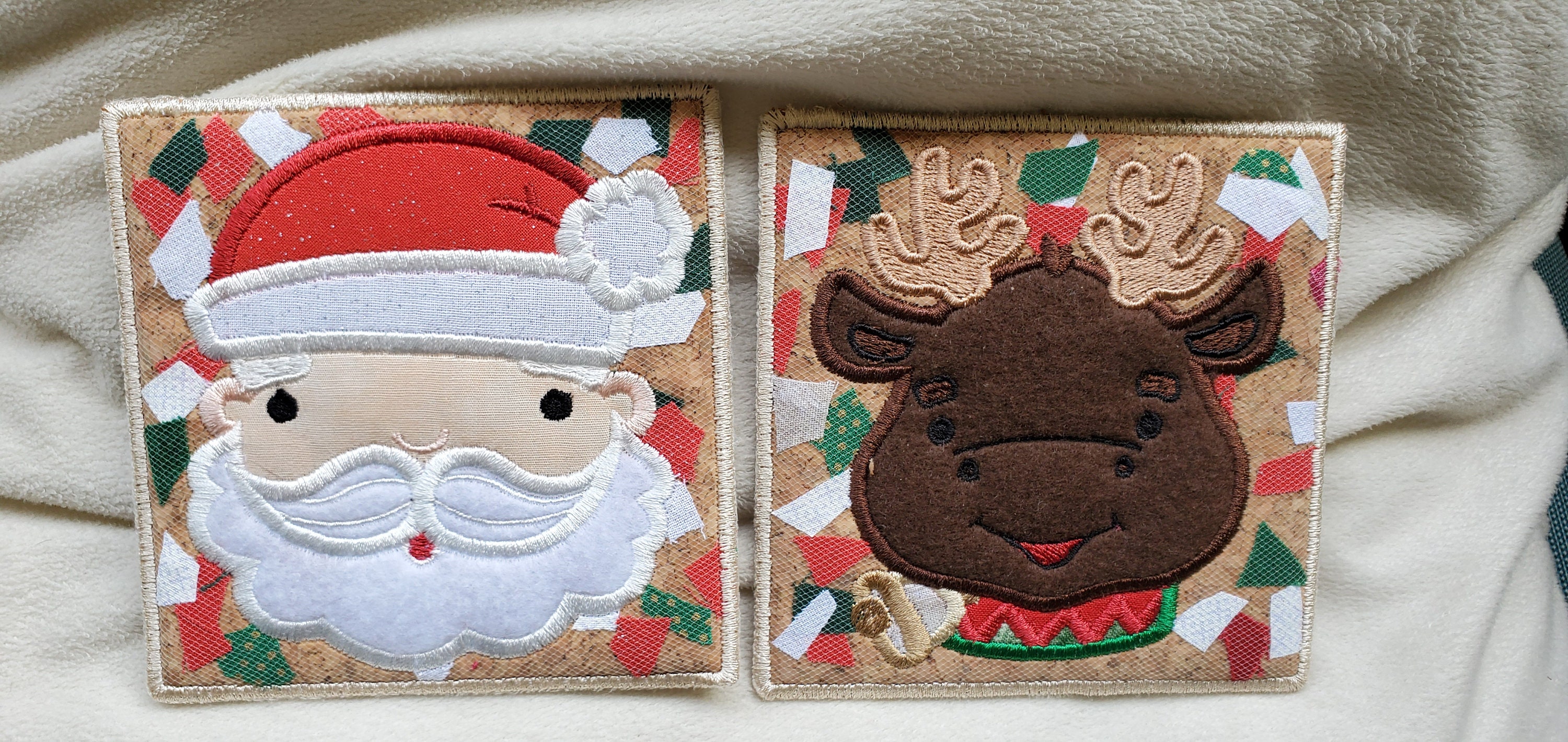 Christmas Embroidered Coaster on Cork - Etsy.de