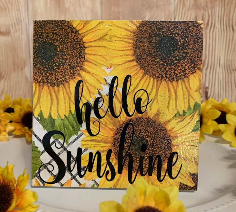 Sunflower, Hello Sunshine Mini Sign, Sunflower Mini Tiered Tray Decor ...