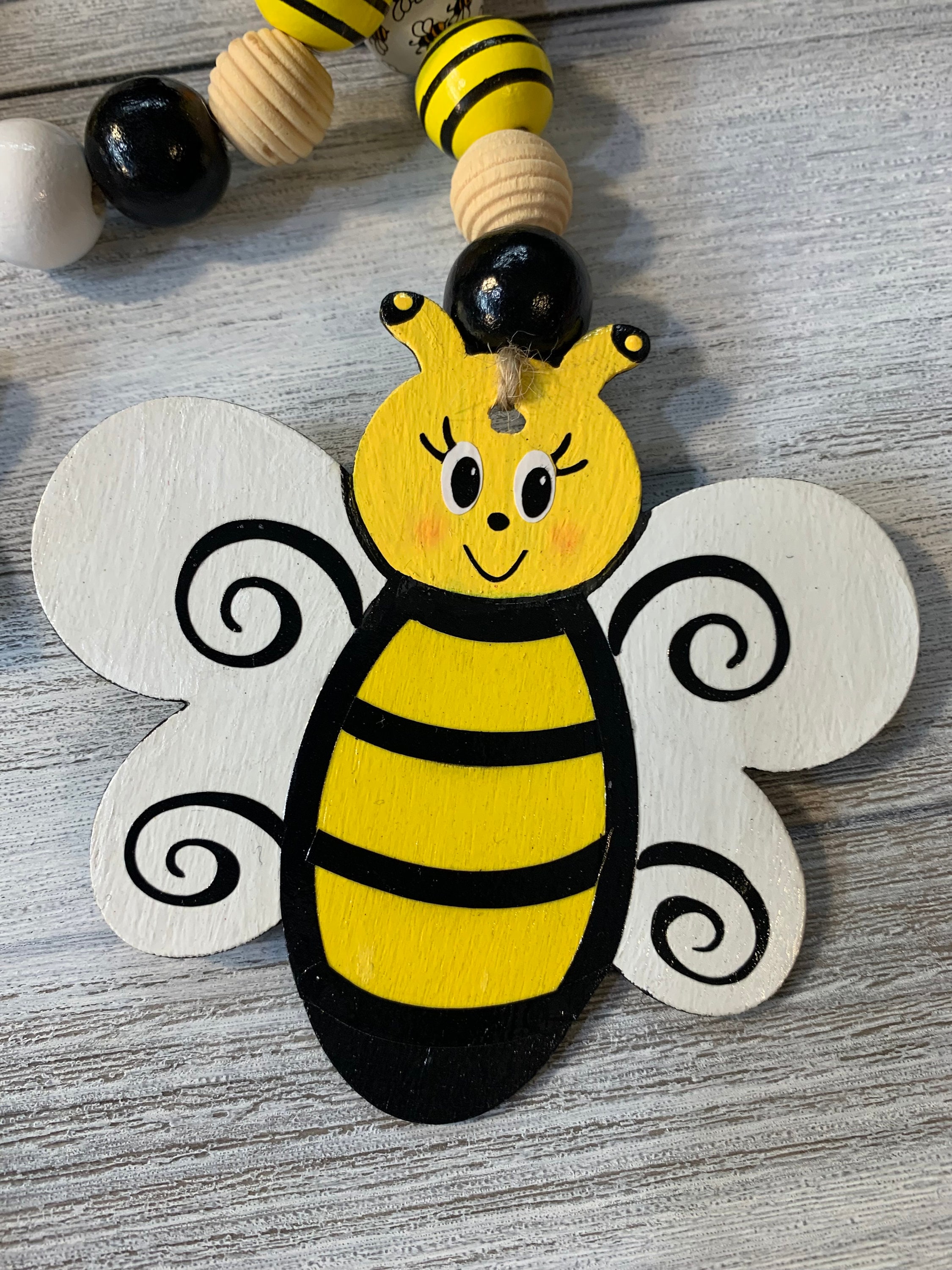 Bumblebee Wood Bead Garland, Honey Bee Decor, Bee Tiered Tray Decor ...