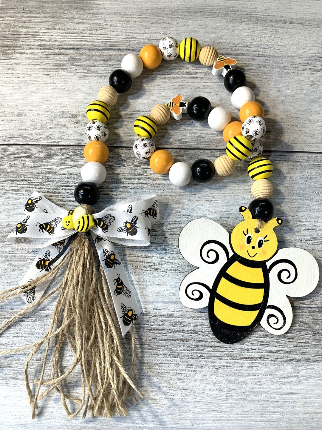 Bumblebee Wood Bead Garland, Honey Bee Decor, Bee Tiered Tray Decor ...