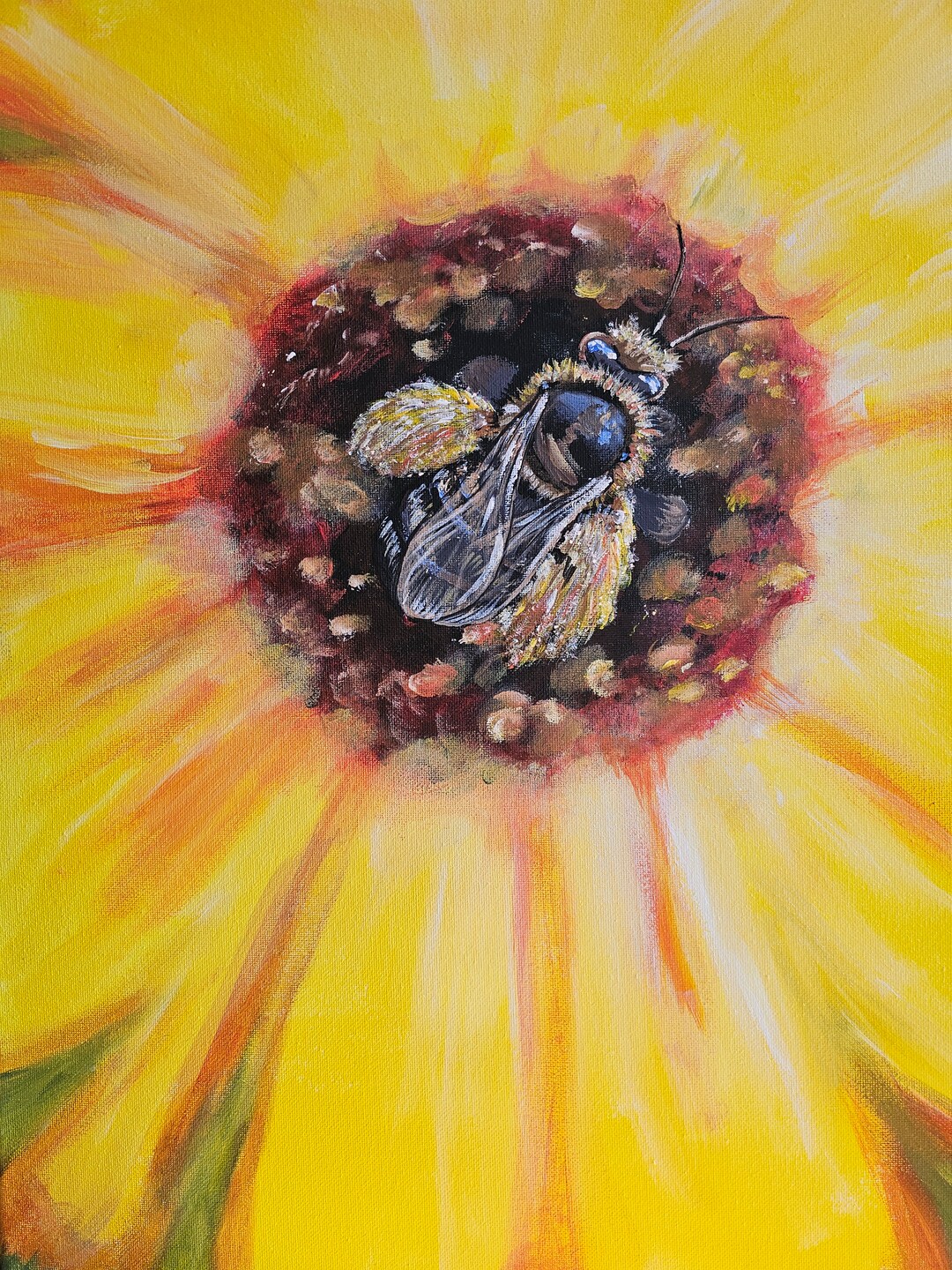 Sparkly Bee on Sunflower, Wall Decor, Home Decor, Original Art, Acrylic ...